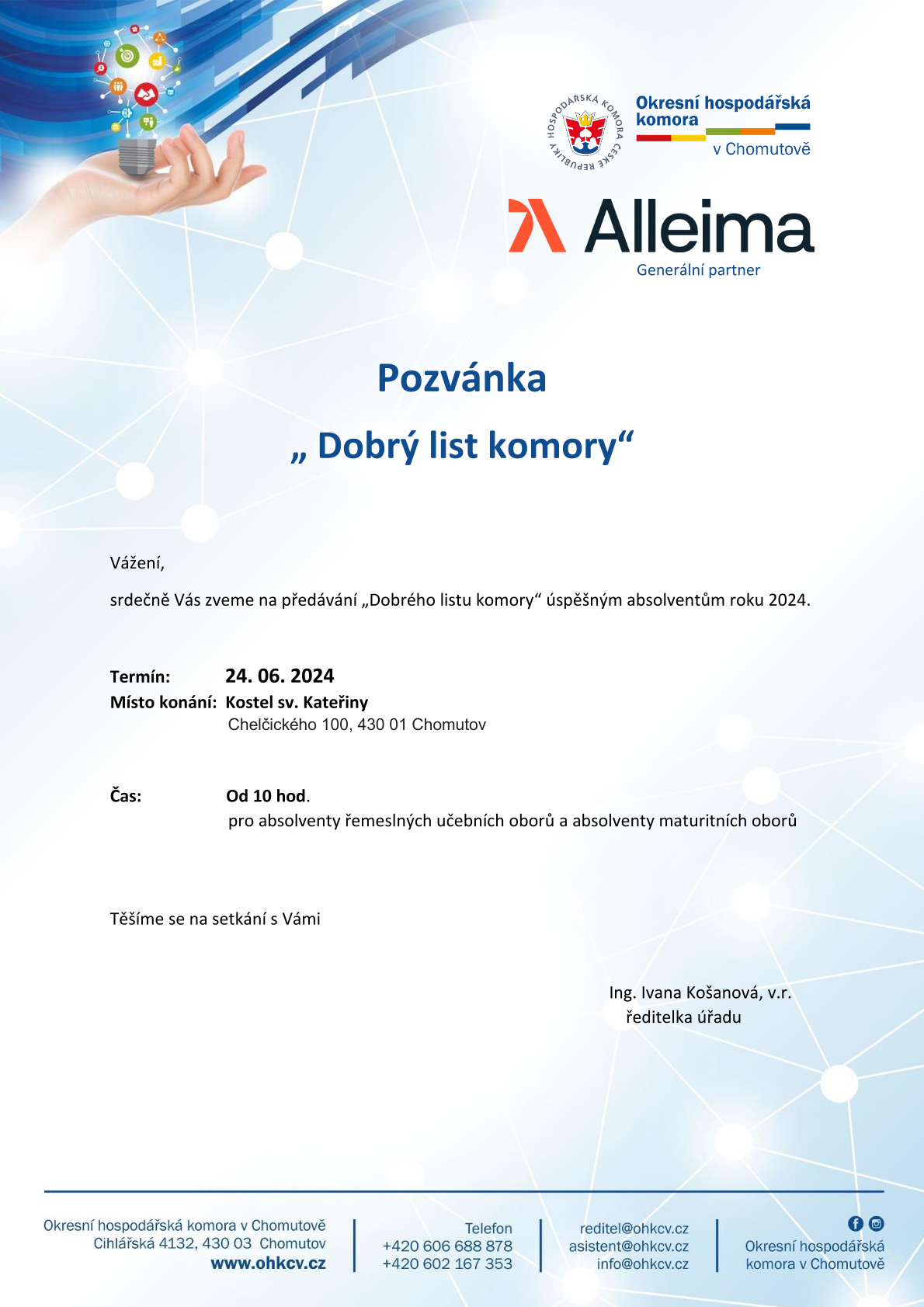 Pozvánka na předávání „Dobrého listu komory“ 2024 - OHK Chomutov